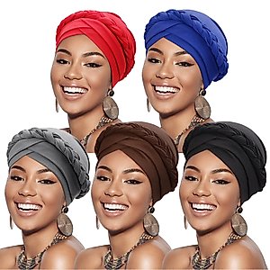 DRESHOW African Turban Pre-Tied Twisted Braid Head Wrap Hat Beanie Headwraps for Black Women Chemo Cancer Cap