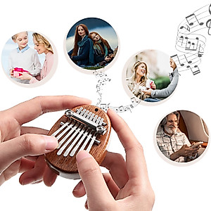 15 Pcs 8 Key Mini Kalimba Portable Thumb Piano Tiny Wood Finger Piano Oval Shape Marimba Instrument Small Pocket Musical Gifts for Kids Adults Beginners, Ropes and Chains Thanksgiving Christmas Gift