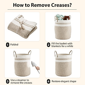 Fiona's magic Large Laundry Hamper, Tall Woven Storage Basket for Blankets, Cotton Baby Nursery Hamper, Toys and Dirty Clothes in Bedroom and Living Room Organizing - 58L Brown & White