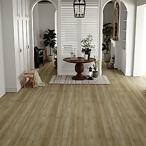 Oxdigi Peel and Stick Vinyl Flooring Roll 24"x 196"/ 32 Sq.Ft, Self Adhesive Vinyl Floor Tiles Wood Flooring, Temporary Floor Stickers Waterproof for Living Room Bedroom Kitchen RV, Brown Wood Planks