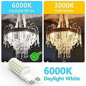 DAYBETTER G9 Led Bulb 12Pack 6000K Daylight White 4W, Equivalen G9 Halogen Light Bulb 40 Watt, T4 G9 Bi Pin Ceramic Base, 120V 450LM No-Flicker 360° Beam Angle Non-Dimmable, G9 Bulb for Chandeliers