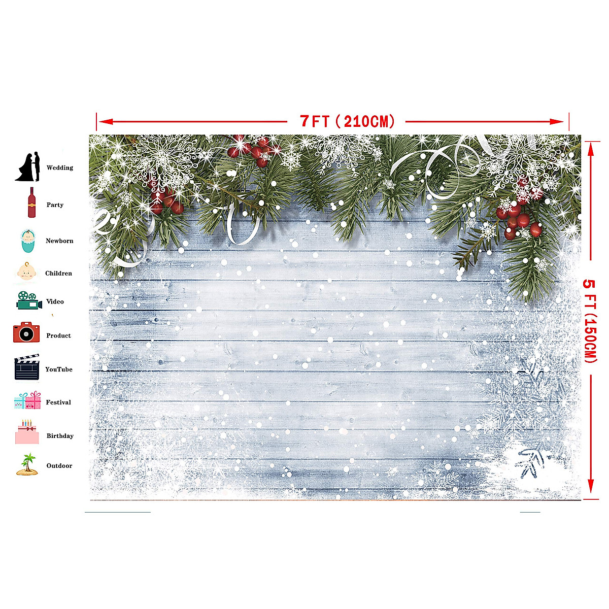 LTLYH 7x5ft Christmas Photography Backdrops Christmas Eve Wood Wall Photo Backdrop Christmas White Snow Photo Props Background A023