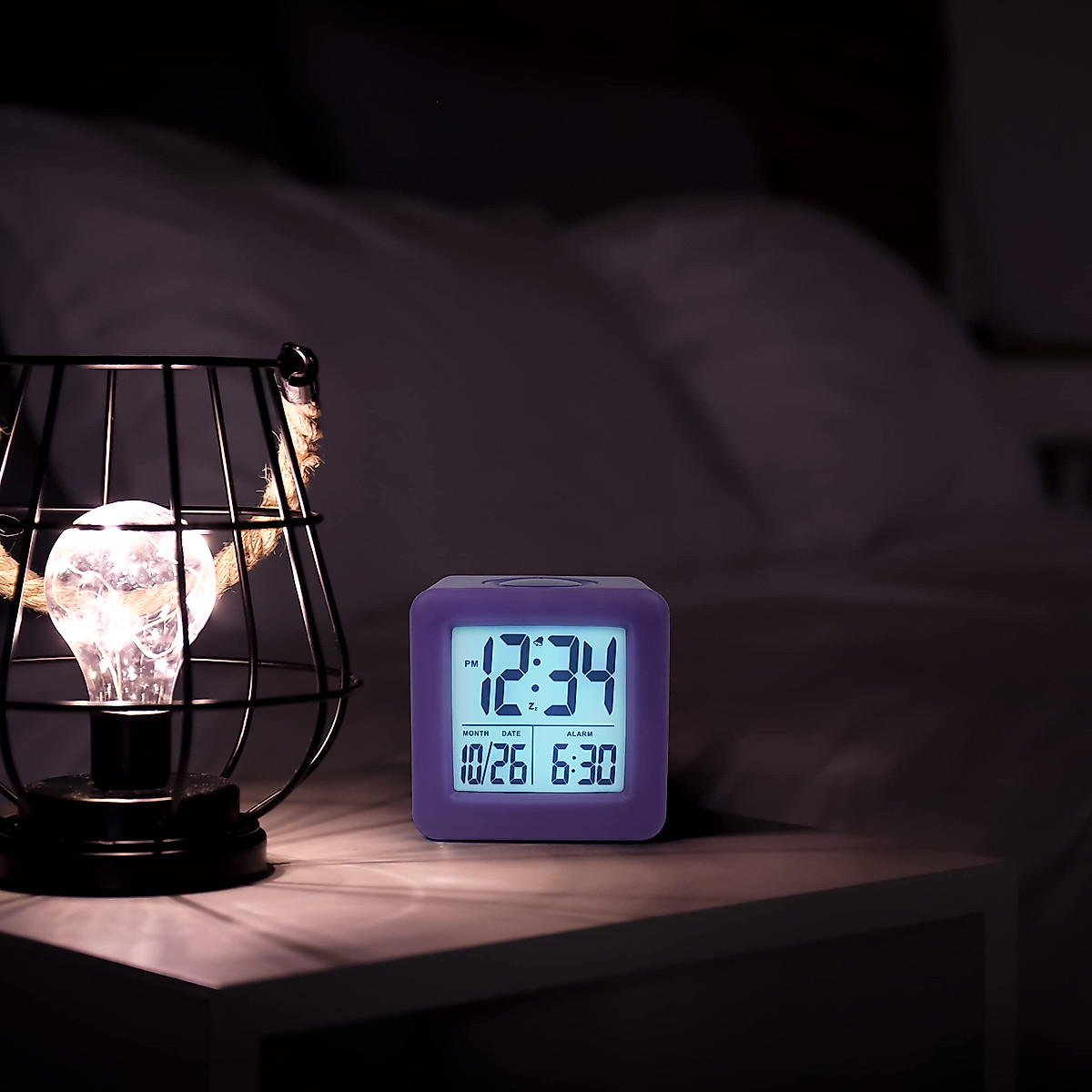 Equity 73004 Purple Soft Cube LCD Alarm Clock with Smart Light