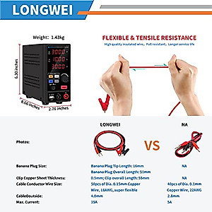 Programmable 30V/10A DC Power Supply Variable, Adjustable Switching Regulated Power Supply with 4-Digit Large Display Alligator Leads, 5V/2A USB Interface，2 Groups of Internal Memories.