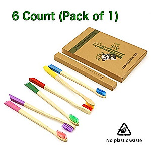 Virgin Forest Bamboo Toothbrush, Natural Eco Friendly Wood Toothbrushes, Biodegradable Charcoal Tooth Brush, Pack of 6