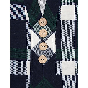 MOQIVGI Plaid Tops for Women Long Sleeve Button 3/4 Blouse Split V Neck Classic Tartan Patterned Sweatshirt Tunic Henley Boutique Shirts Blue Green Large