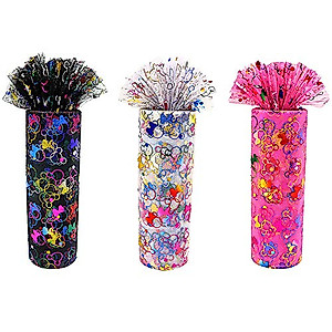 Yuanchuan Cartoon Glitter Tulle Rolls 6 inch x 10 Yards (30 feet) for Table Runner Chair Sash Bow Pet Tutu Skirt Sewing Crafting Fabric Christmas Wedding Unicorn Halloween Party Gift Ribbon (Black)