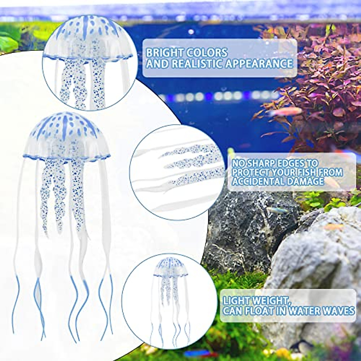 suruikei 8Pcs Fish Tank Decoration Set, Fishtank Diver Floating Decoration Aquarium Jellyfish Ornament Aquarium Artificial Plastic Plants Realistic for Various Kinds of Fish Tanks (H01)