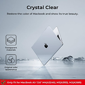 EooCoo Compatible with New MacBook Air 13.6 inch Case 2022 A2681 M2 Chip with Retina Display，Plastic Hard Shell Case + TPU Keyboard Skin Cover + Screen Protector - Crystal Clear
