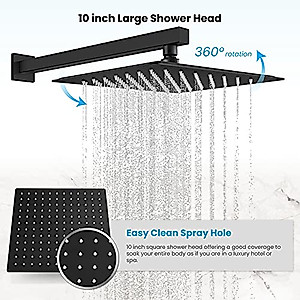 gotonovo Rain Shower System Matte Black 10 Inch Shower Head Bathroom Luxury Mixer Shower Complete Combo Set Singe Handle Wall Mounted