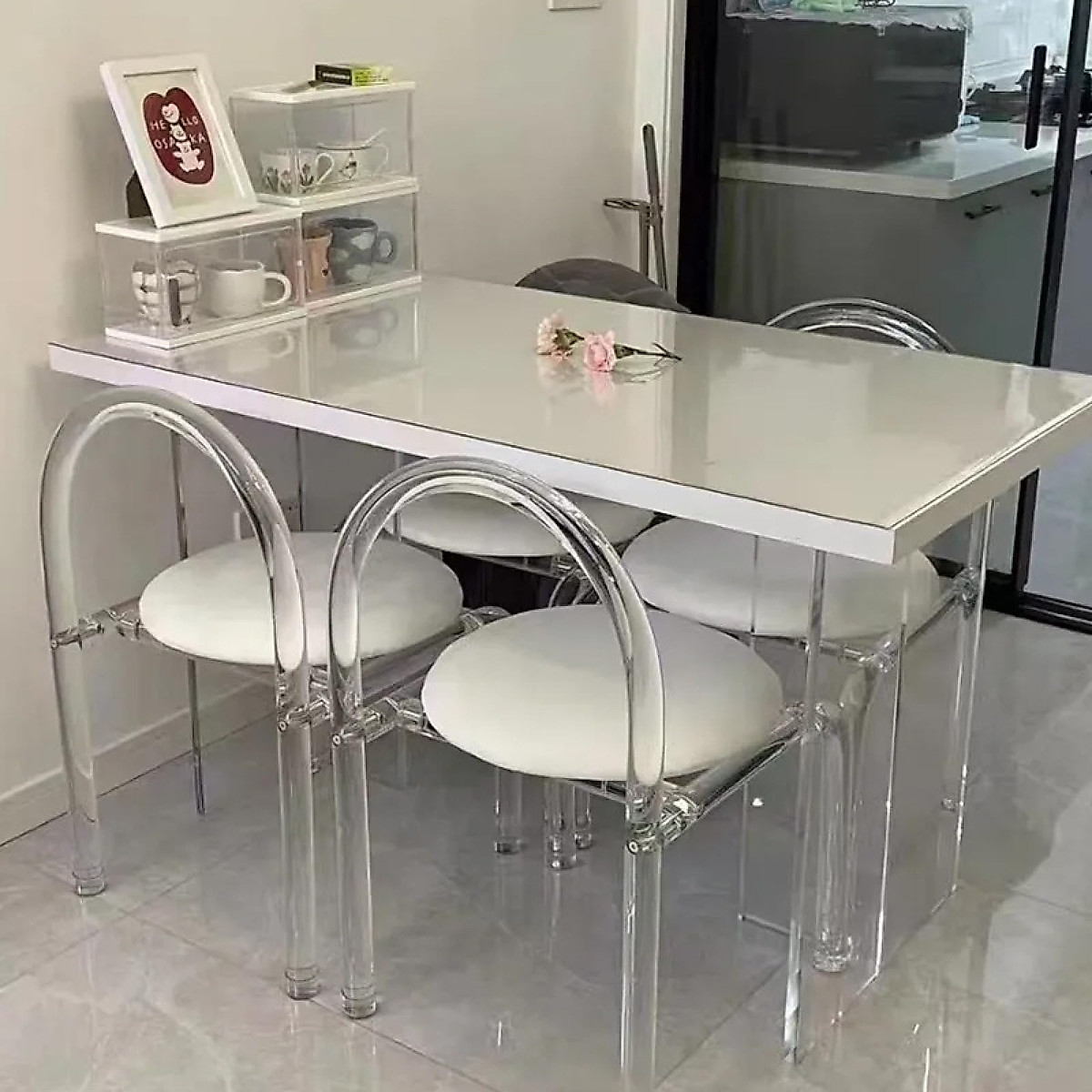 ACICS Transparent Crystal Chair Modern Kitchen Dining Chairs Cosmetic Chair Upholstered Acrylic Chair for Living Room, Bedroom，Makeup Room(40 * 40 * 70cm, Pink)