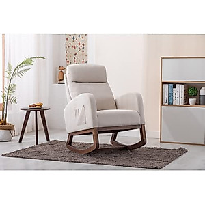 Zaboro Rocking Chair with Side Pocket, Rocker Glider Chair with Wood Base, Uplostered Armchair with High Backrest, Sofa Chair, Side Chair for Living Room Bedroom Office