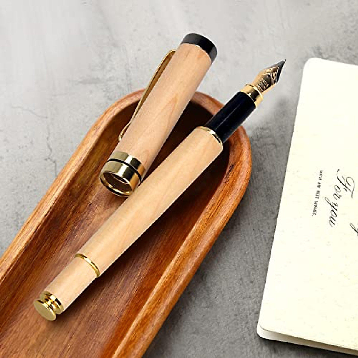 Ayiaren Best Wood Fountain Pen with 8 Ink and Gift Box, Wooden Ink Pen Fancy Vintage Fountain Pen Writing Nib Pen Calligraphy Pens Fountain Pen