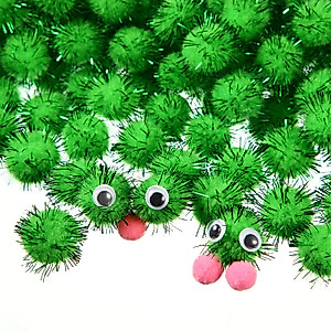 Shappy 500 Pieces Christmas Glitter Pompoms 1 Inch Fuzzy Pom Poms Arts Crafts Making Balls for Hobby Supplies Craft DIY Party Decoration (White)