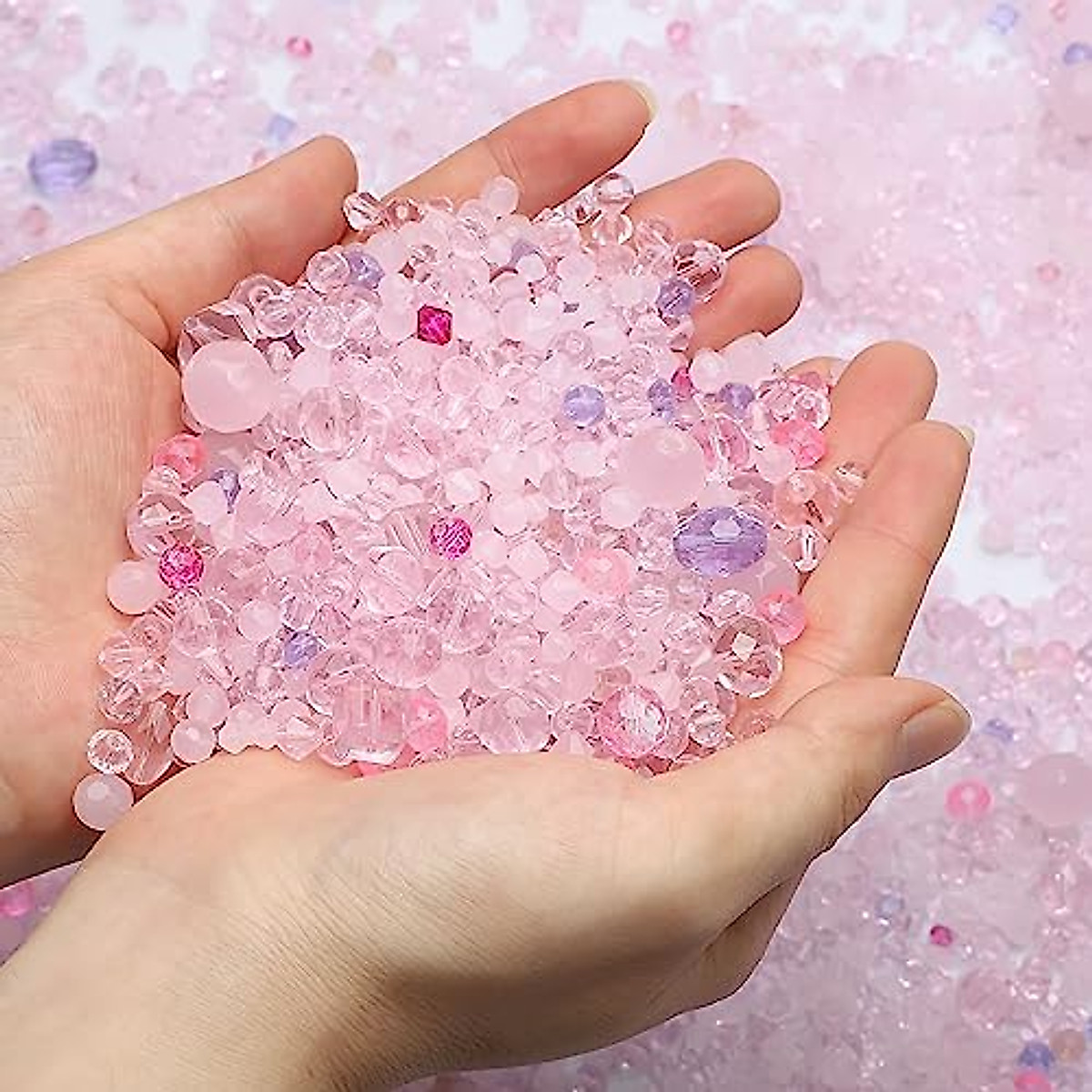 YUANZHIRUN Assorted Glass Beads for Jewelry Making, Half Pound Crystal Beads Bracelet Making Kit, Including Over 10 Shaped Glass Beads, Bicone Crystal Beads for DIY Crafts Necklaces (Pink Series)