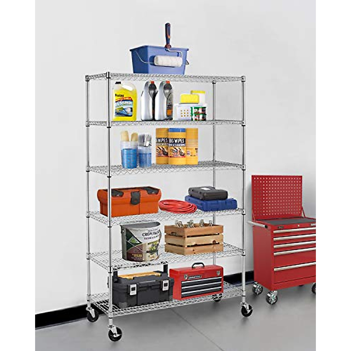 BestOffice 18x48x72 ​Wire Shelving with Commercial Wheels 6-Shelf Adjustable Heavy Duty Storage Shelves Metal Shelves Storage Unit Shelf,6000 LBS (Chrome)