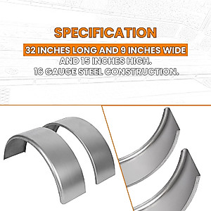 HECASA Steel Round Single Axle Trailer Fenders and Fender Backs Fits 14” to 16” Wheels - 32” x 9” x 15” (2Pcs)