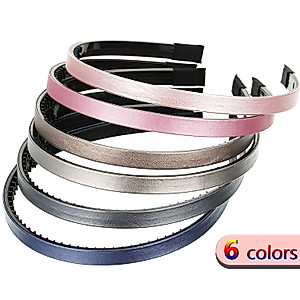 WILLBOND 6 Pieces Skinny Leather Covered Headband Plastic Skinny Headband Hair Loop Clasp Hairbands Solid Simple Headband for Women(1.1 cm,Lustrous Pink, Rose Red, Blue, Gold, Silver and Grey)