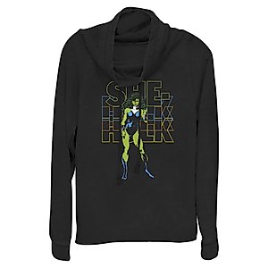 Marvel Classic She Hulk Women's Cowl Neck Long Sleeve Knit Top, Black, Large