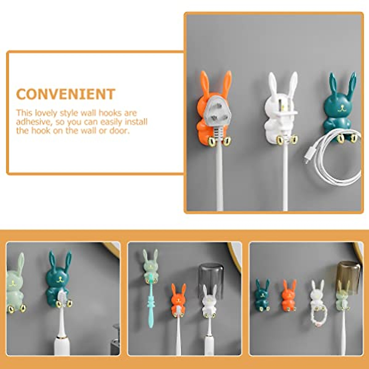 Cabilock 4pcs Adorable Rabbit Nail Free Hook Decorative Wall Hook Utility Hooks Wall Razor Holder Purse Key Holder Hook Towel Hanger Wall Hooks Decorative Wall-Mounted Bag Holder Child abs