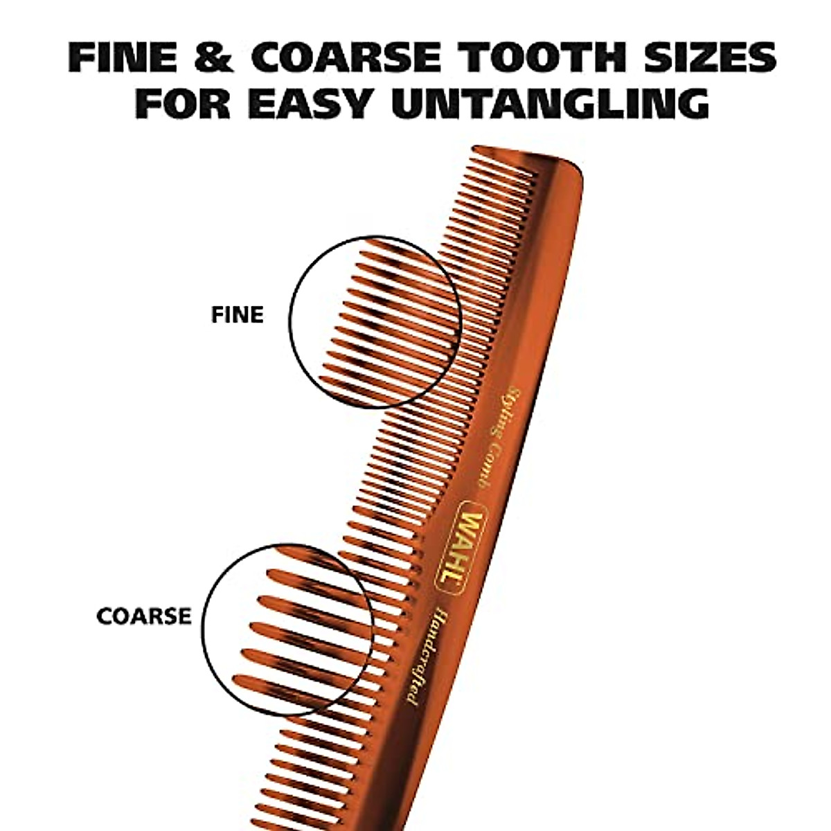 Wahl Beard, Mustache, & Hair Styling Comb for Men's Grooming - Handcrafted & Hand Cut with Cellulose Acetate - Smooth, Rounded Tapered Teeth - Model 3328