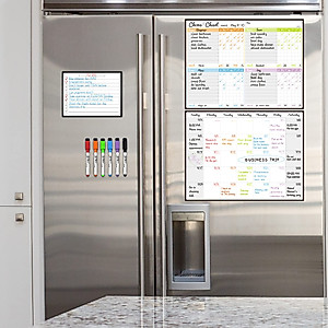 Magnetic Dry Erase Chore Chart and Calendar Bundle for Fridge - Chore Chart for Multiple Kids,Monthly Calendar,One Bonus to-do Whiteboard and 6 Extra Fine Tips Markers Included!
