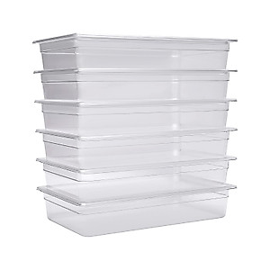 DYNAMI 6 Pack Food Pans with Lids,Full Size 4in Deep Commercial Clear PC Square Food Storage Containers,Heat-Resistant,Freezer-Safe To Store Vegetables,Fruits, Meats, Grains, for Kitchen Restaurant