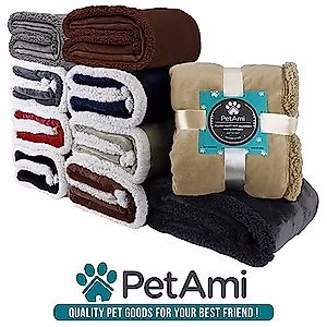 PetAmi WATERPROOF Dog Blanket for Medium Large Dog, Pet Puppy Blanket Couch Cover Protection, Sherpa Fleece Cat Blanket, Sofa Bed Furniture Protector Reversible Soft Plush Washable 60x40 Light Grey