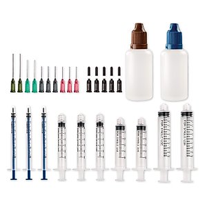 Free Hand Syringe Blunt Tip Needle Set - (10 Syringes, 10 Needles, 10 Caps and 2 Storage Bottles) - for Refilling and Measuring Liquids, Oil or Glue Applicator