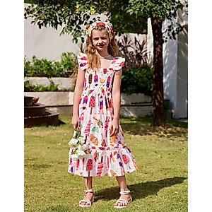 Girls Ice Cream Dress Sleeveless Toddler Summer Outfit Beach Tiered Smocked Sundress Kids Ruffle Dresses 6-7 Years