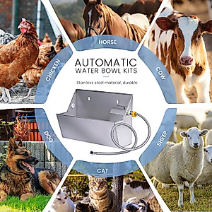 MUDUOBAN Automatic Dog Water Dispenser,2.1Gal Outdoor Dog Water Bowl with Float Valve,304 Stainless Steel Automatic Pet Waterer for Dog Cat Chicken Livestock (Drainage Hole)