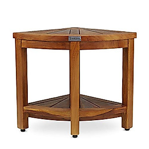 TeakCraft TURQVUAZ Teak Corner Shower Bench Seat for Bathroom - Waterproof Shower Stool - Fully Assembled, The Saga,