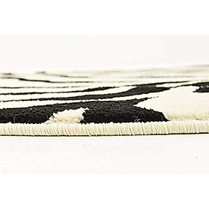 Unique Loom Wildlife Collection Animal Inspired with Zebra Design Area Rug, 4 ft x 4 ft, Ivory/Black
