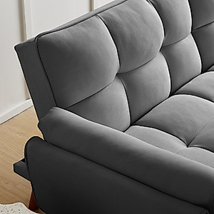 HIPIHOM Convertible Futon Sofa Bed, 74.8″Fabric Futon Couch with 3 Levels Adjustable Backrest, Folding Futon Sleeper Sofa for Living Room, Apartment, Office, Guest Room (Grey)