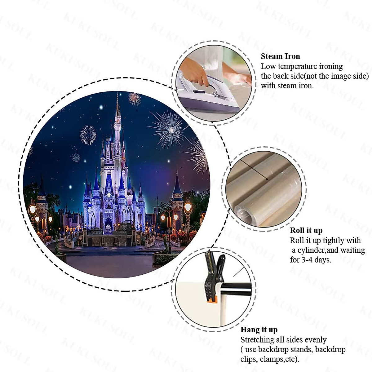 KUKUSOUL 7x5ft Castle Night Backdrop Fireworks Background for Children and Girl Birthday Party Photo Video Shooting Props KU683