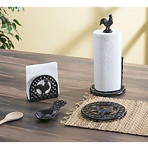 Home Basics Cast Iron Rooster (Black) Trivet, 8" x 8" x .62"