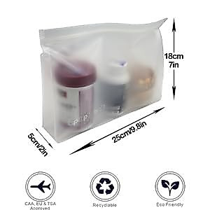 Gpurplebud Clear Toiletry Bags, PEVA Material Leakproof Zipper Bags, Security Approved Travel Makeup Cosmetic Bags for Women Men 6 Pack