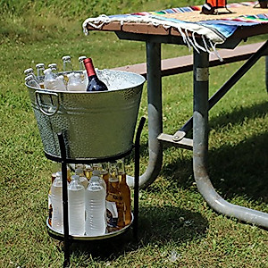 Sunnydaze Ice Bucket Drink Cooler with Stand and Tray - Pebbled Galvanized Steel - Holds Beer, Wine, Champagne and More