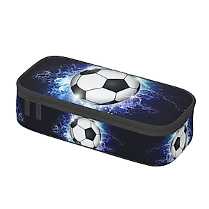 SNAPMADE Soccer Ball Pencil Box Sports Pencil Case for Boys Men, Large Capacity Durable Blue Black Pencil Pouch Storage Pen Bag Stationary Case with Double Zippers