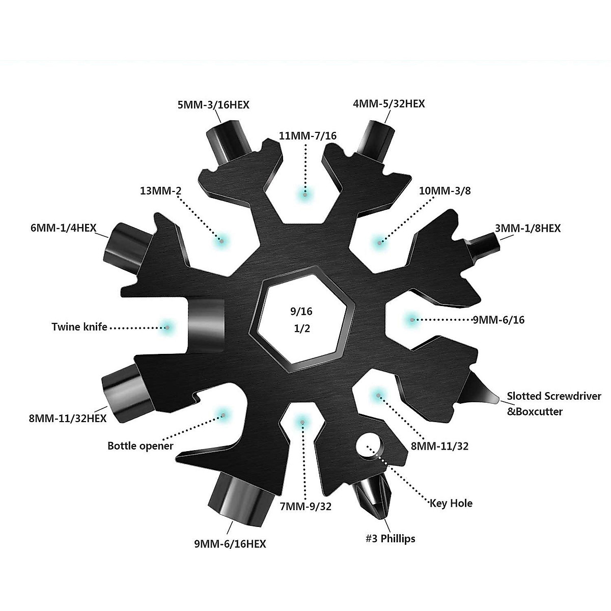 18-in-1 Snowflake Multi-tool with Wallet Multi Tool Credit Card Stainless Steel Bottle Opener, Box Cutter, Phillips Screwdriver, Allen Wrench, Credit Card Multi Toll Gift Set, Survival Gear (black)