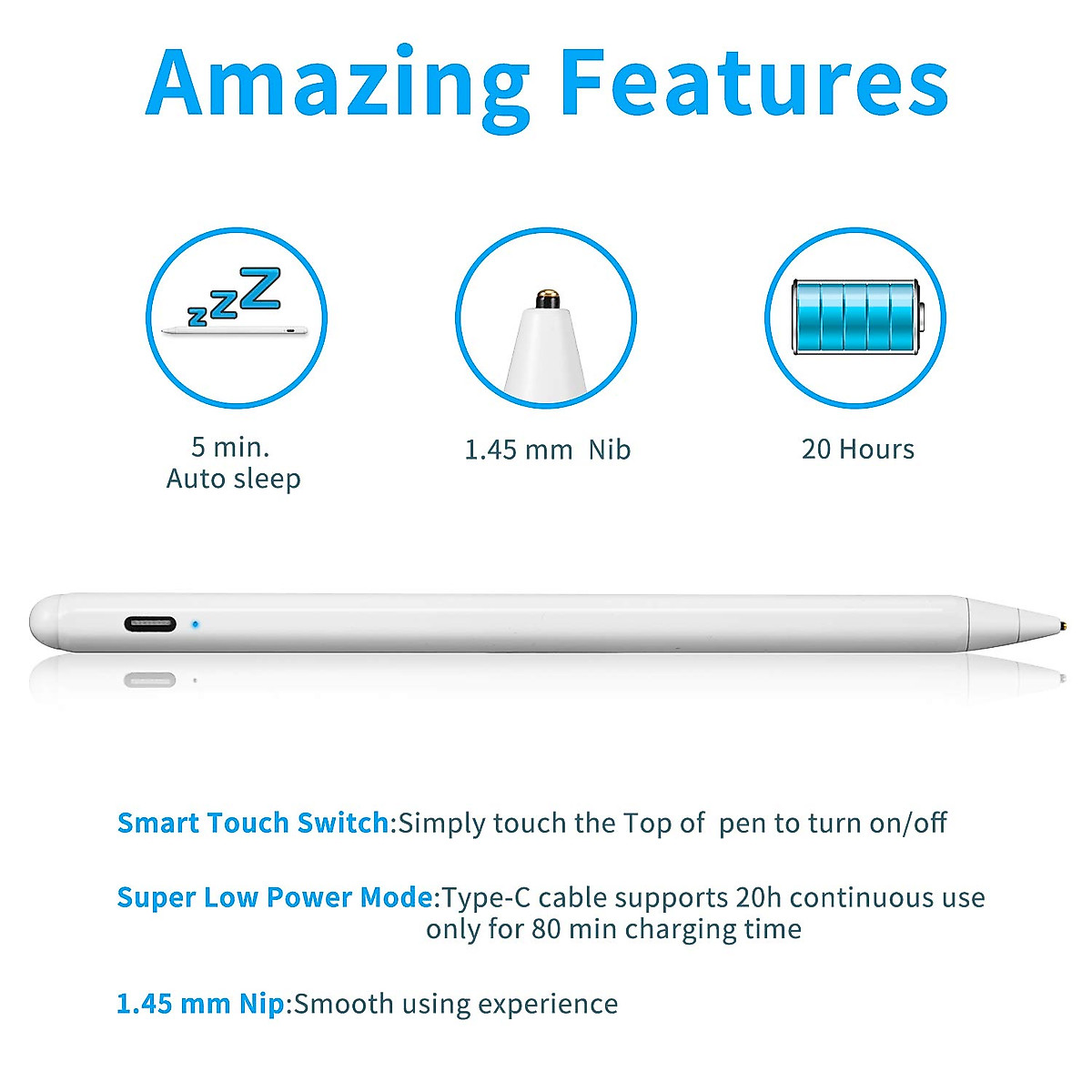 Active Stylus Pen for Lenovo Duet Convertible 2-in-1 Chromebook 11.6",Type-C Charge High Precision with Fine Tip Universal Stylus Pens Compatible with Lenovo Duet Chromebook,Good for Drawing,White