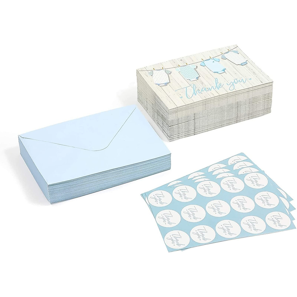 Pipilo Press 60 Pack Boy Baby Shower Thank You Cards with Blue Envelopes, Cute Stickers, Blank Inside (6 x 4 In)