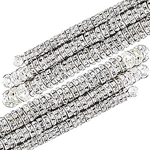 800 Pieces Round Rondelle Spacer Beads Crystal Rhinestone Loose Bead Rondelle Charm Beads 6 mm 8 mm 10 mm for Necklaces Bracelets Jewelry Making (Silver)