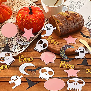 JULBEAR 300Pcs Halloween Confetti Glitter Decorations, Bat Ghost Black Pink Halloween Confetti for Party Table Scatter Decorations, Halloween Table Decor Party Favors