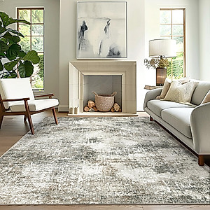 GENIMO Washable Area Rugs for Living Room Bedroom, 8x10 Modern Abstract Non Slip Rug, Low Pile Soft Contemporary Indoor Floor Carpet Cover for Dinning Room Kitchen, Slate