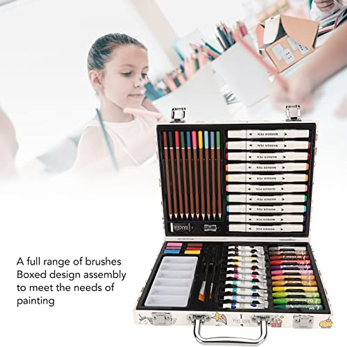 Marker Crayon Kit Arts and Crafts Supplies Coloring Art Kit Gift Case Markers Crayon Colour Pencils, 53pcs Art Set for Budding Artists Kids Teens Boys Girls CrayonsDrawing &