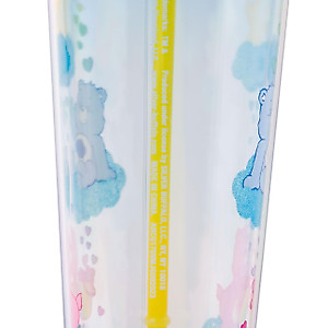 Silver Buffalo Care Bears Featuring Funshine Bear, Grumpy Bear, and Love-a-Lot Bear Glitter Plastic Cold Cup with Lid and Straw Topper, 24 Ounces