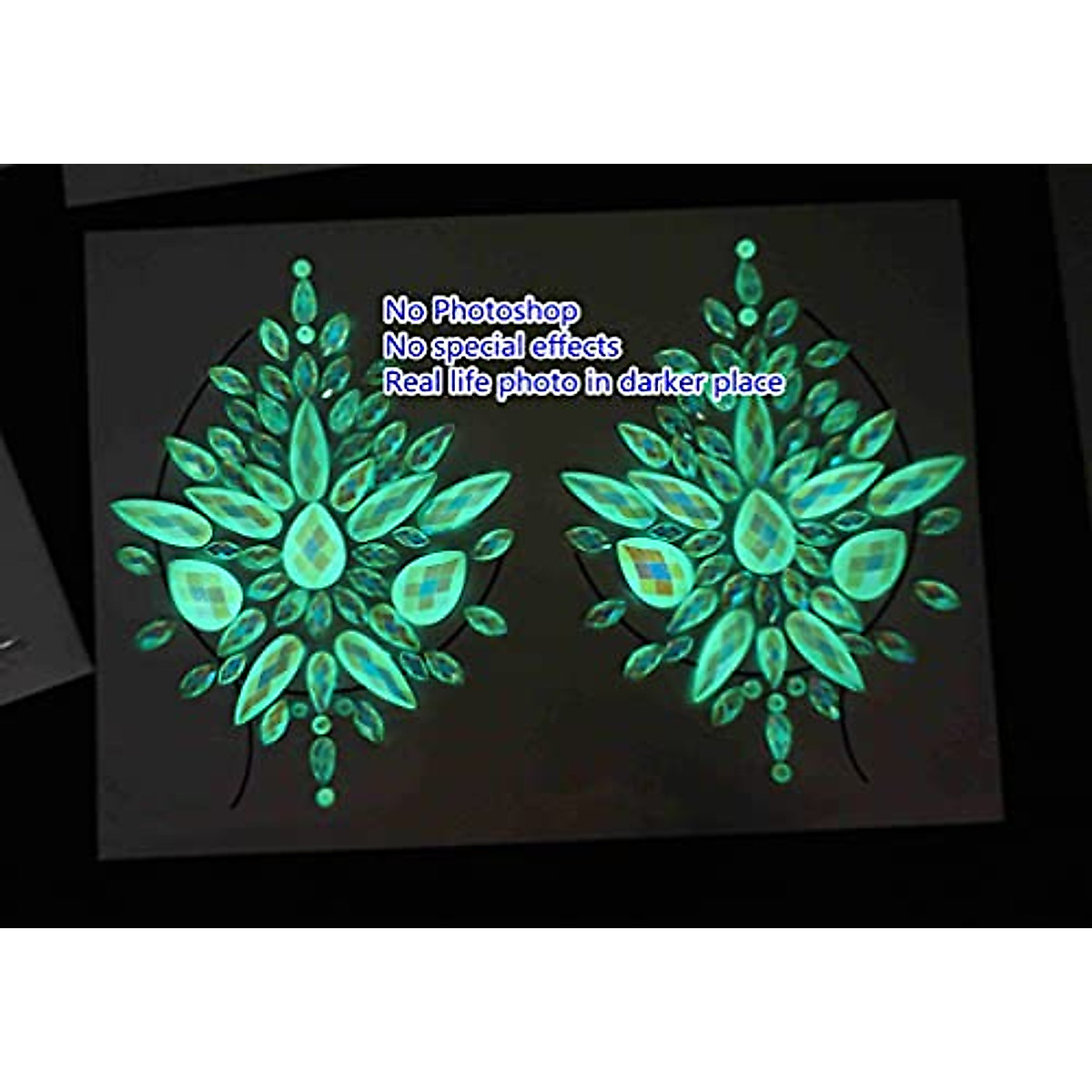 Topz Glow in The Dark face gems Halloween Makeup Body gems Stick on Body Jewels Festival Rhinestone Sticker Mermaid Body Makeup Rave Accessories for Adult Costume (TP351 Chest Paste)