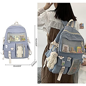 Eagerrich Kawaii Backpack with Cute Pin Accessories Plush Pendant for School Bag Student Girl Backpack Super-Capacity Waterproof Travel Backpack(Black)