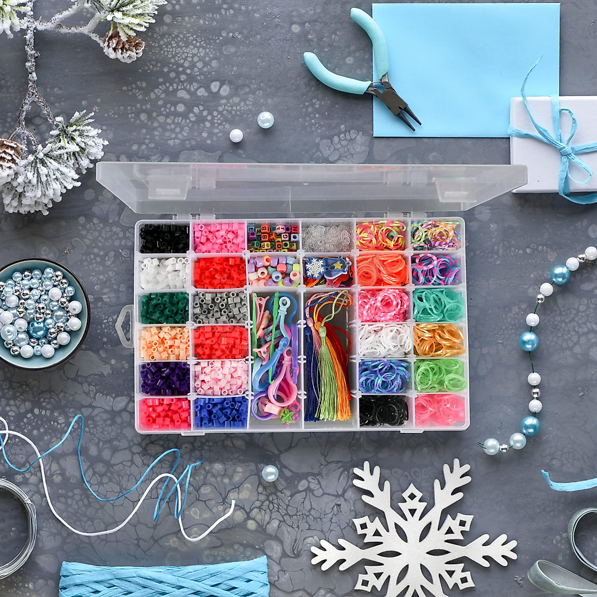 PANTRY X 36 Grids plastic organizer box with dividers for Bead organizer, Fishing tackles, Jewelry, Craft organizers and storage with adjustable dividers (36 Compartments)